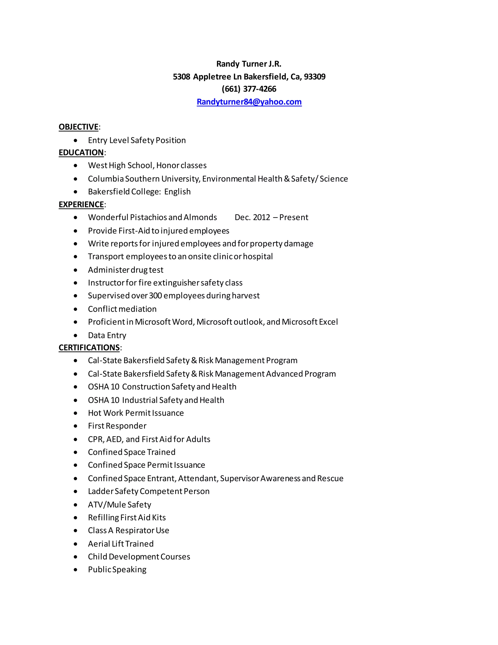 Randy Turner Resume | DOCX