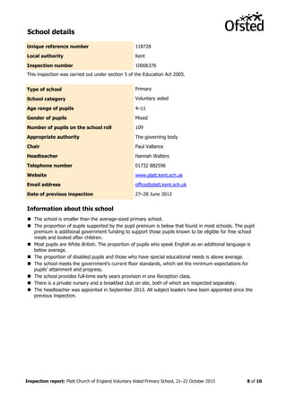 Platt OFSTED REPORT 2015 | PDF