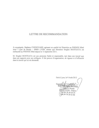 Recommendation Letter Hotel PHENIX | PDF
