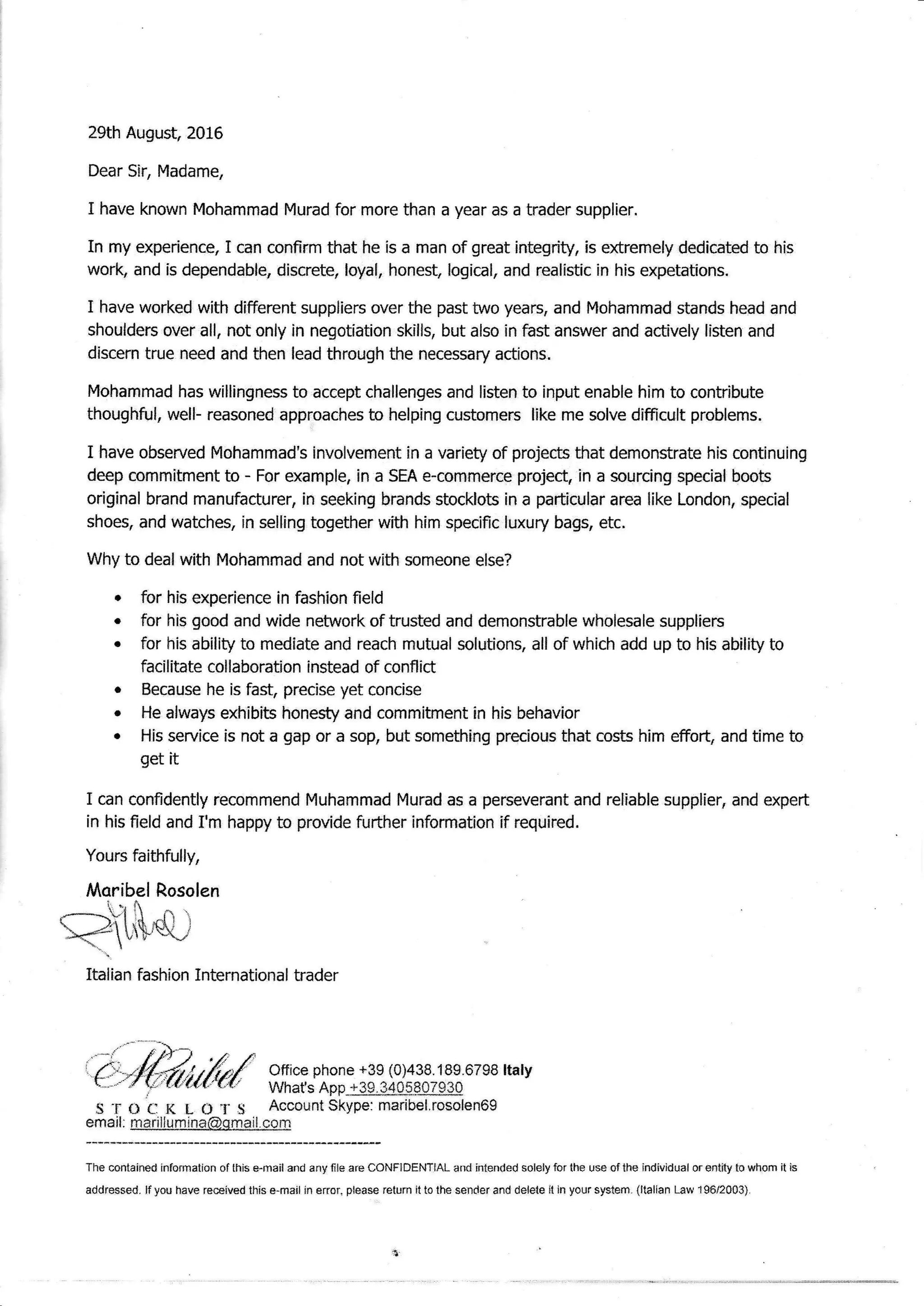 Mohammad Murad reference Maribel Rosolen | PDF