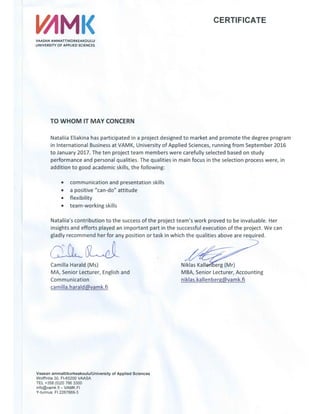 VAMK marketing campaign certification | PDF