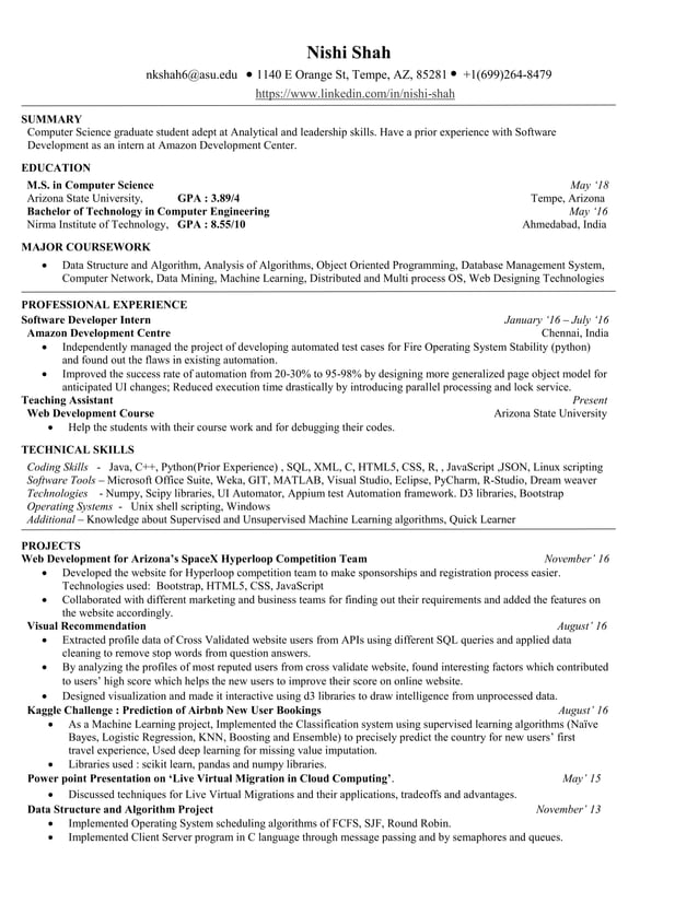 Nishi_Shah_Resume | PDF | Web Development | Internet