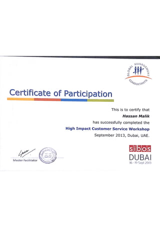 Certificate of Customer Service | PDF