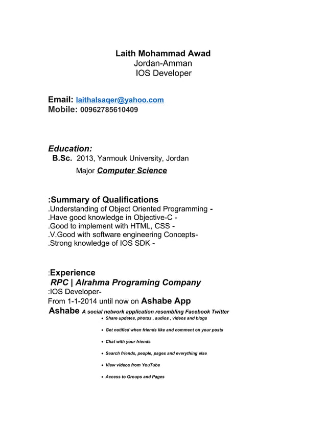 laith cv | DOC | Computer Software and Applications | Computing