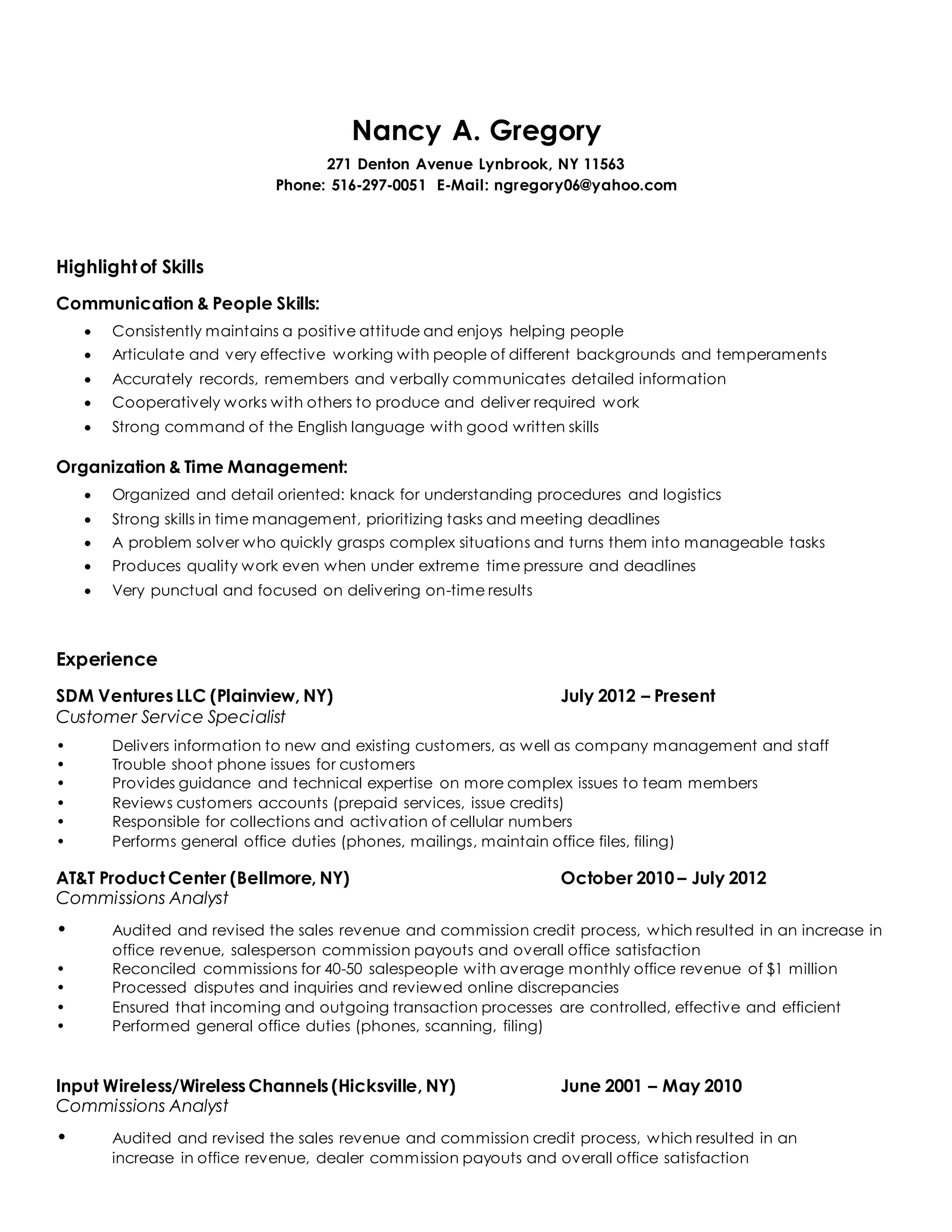 Nancy Gregory Resume | DOCX