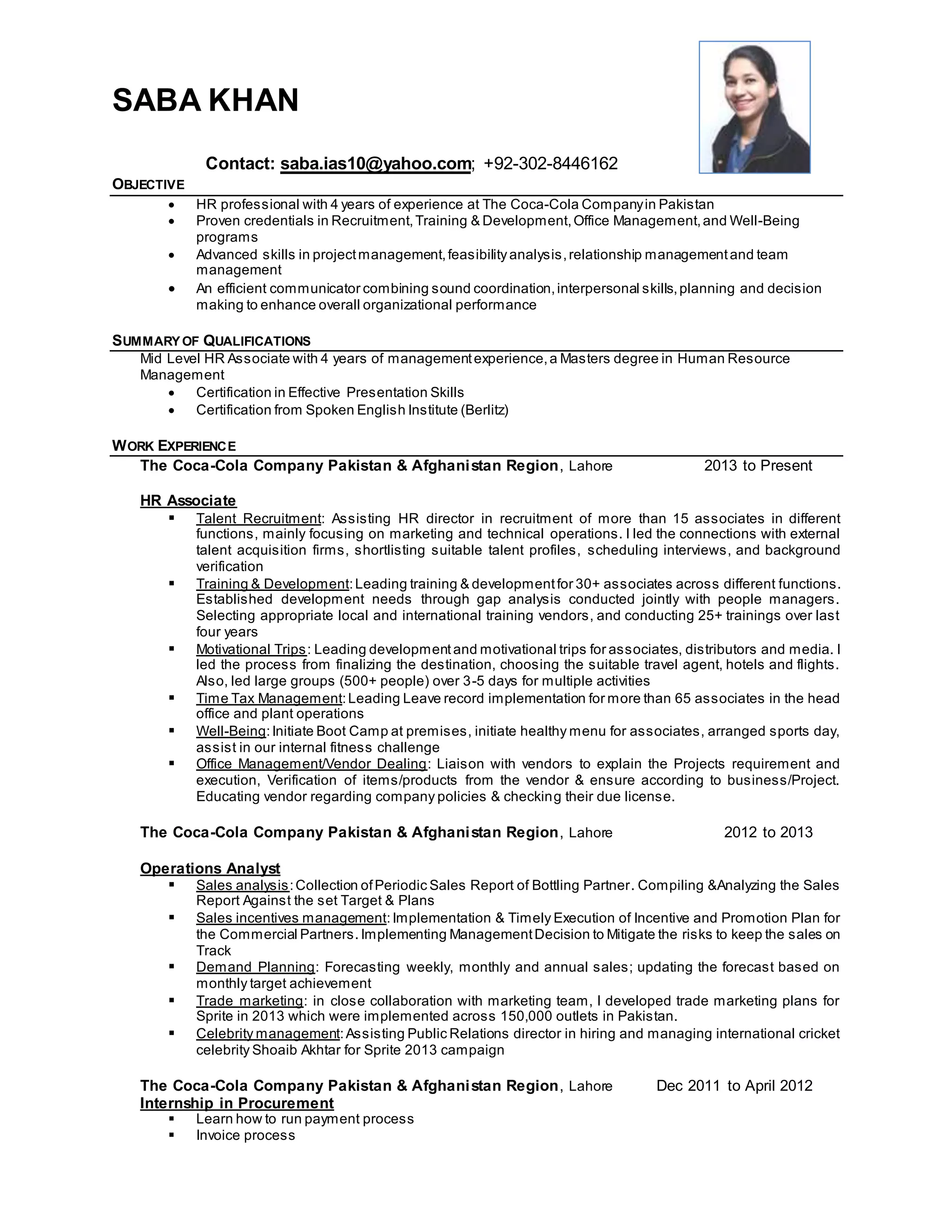 Saba Khan - Resume | DOCX | Human Resources | Business