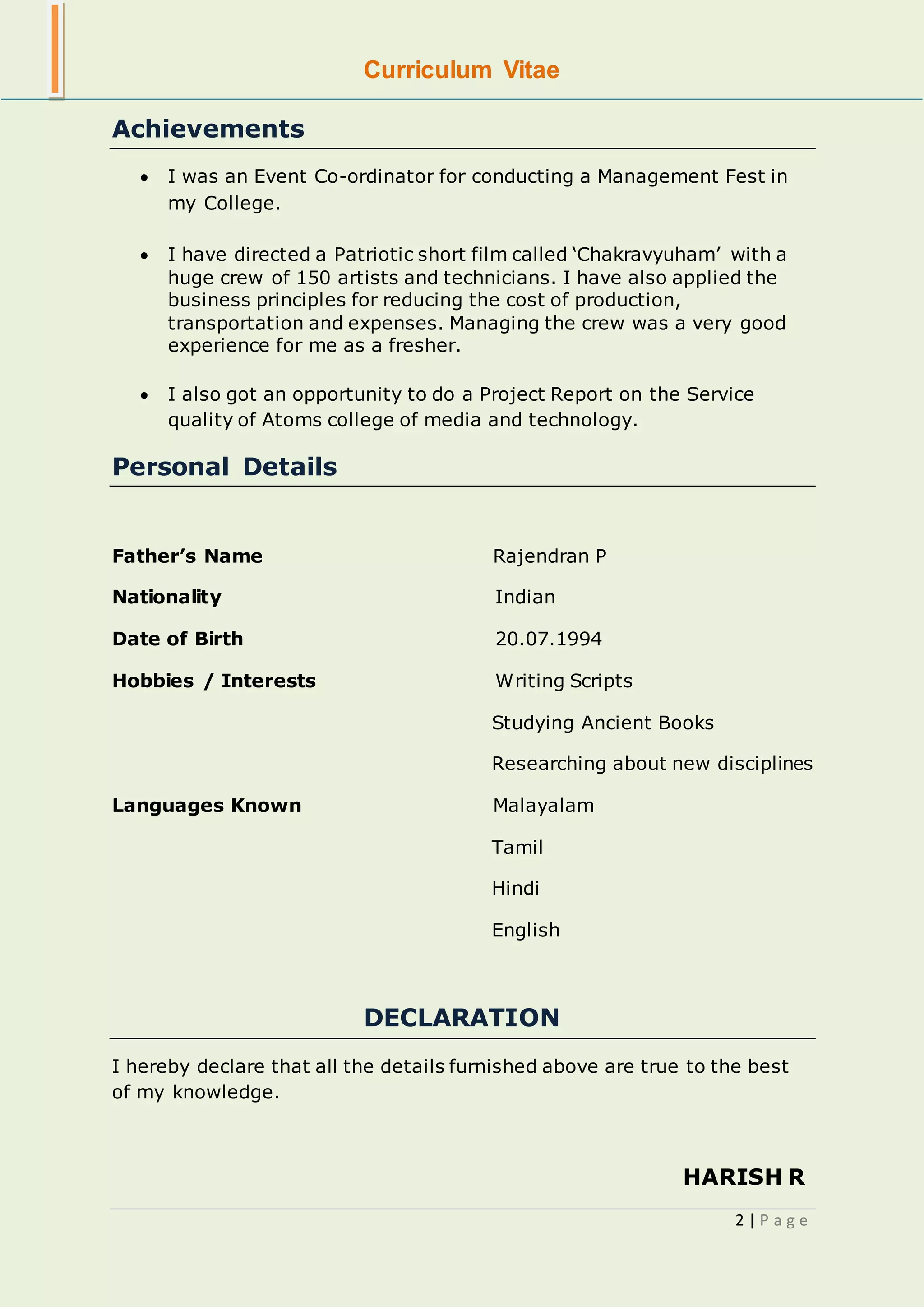 CV OF Harish R | DOCX