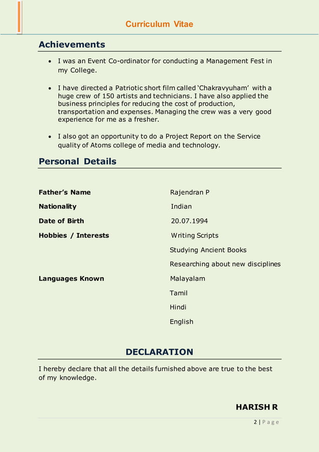 CV OF Harish R | PDF | Free Download