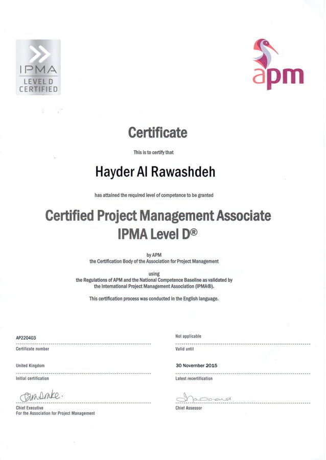 APM Project Management Qualification Certificates (2) | PDF