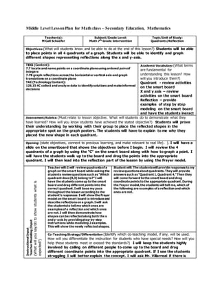 Middle Level Lesson Plan for Math class – Secondary Education | PDF