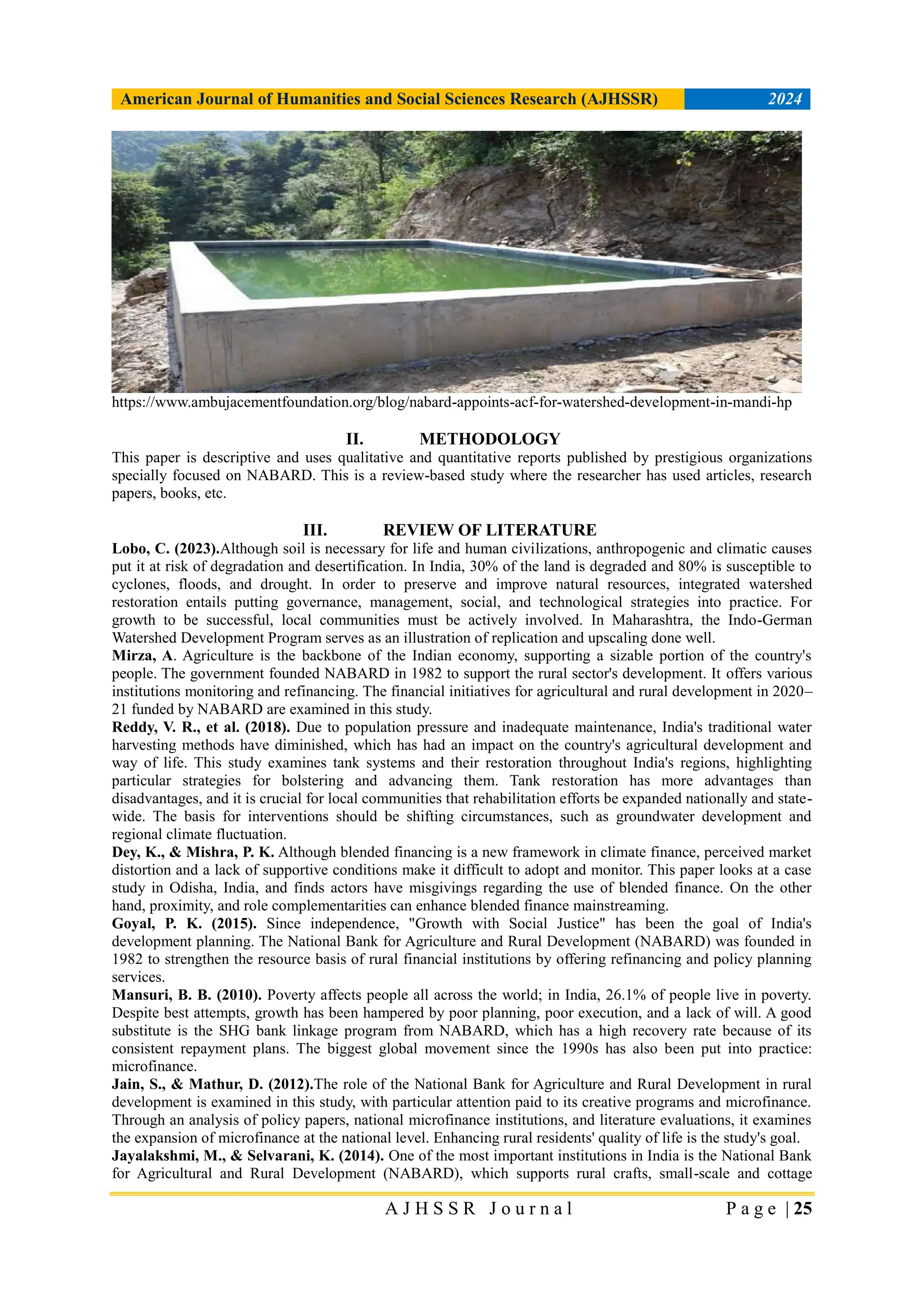 Role of NABARD-funded watershed projects in Sustainable Economic ...