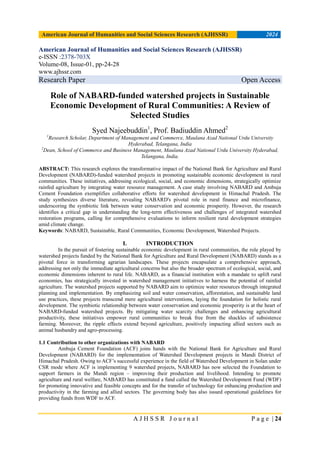 Role of NABARD-funded watershed projects in Sustainable Economic ...