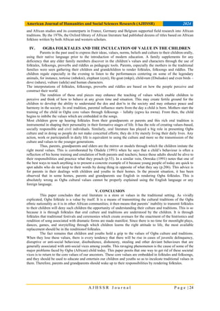 VALUES OF ORAL LITERATURE IN THE SOCIETY: A STUDY OF FOLKTALES OFOGBA ...