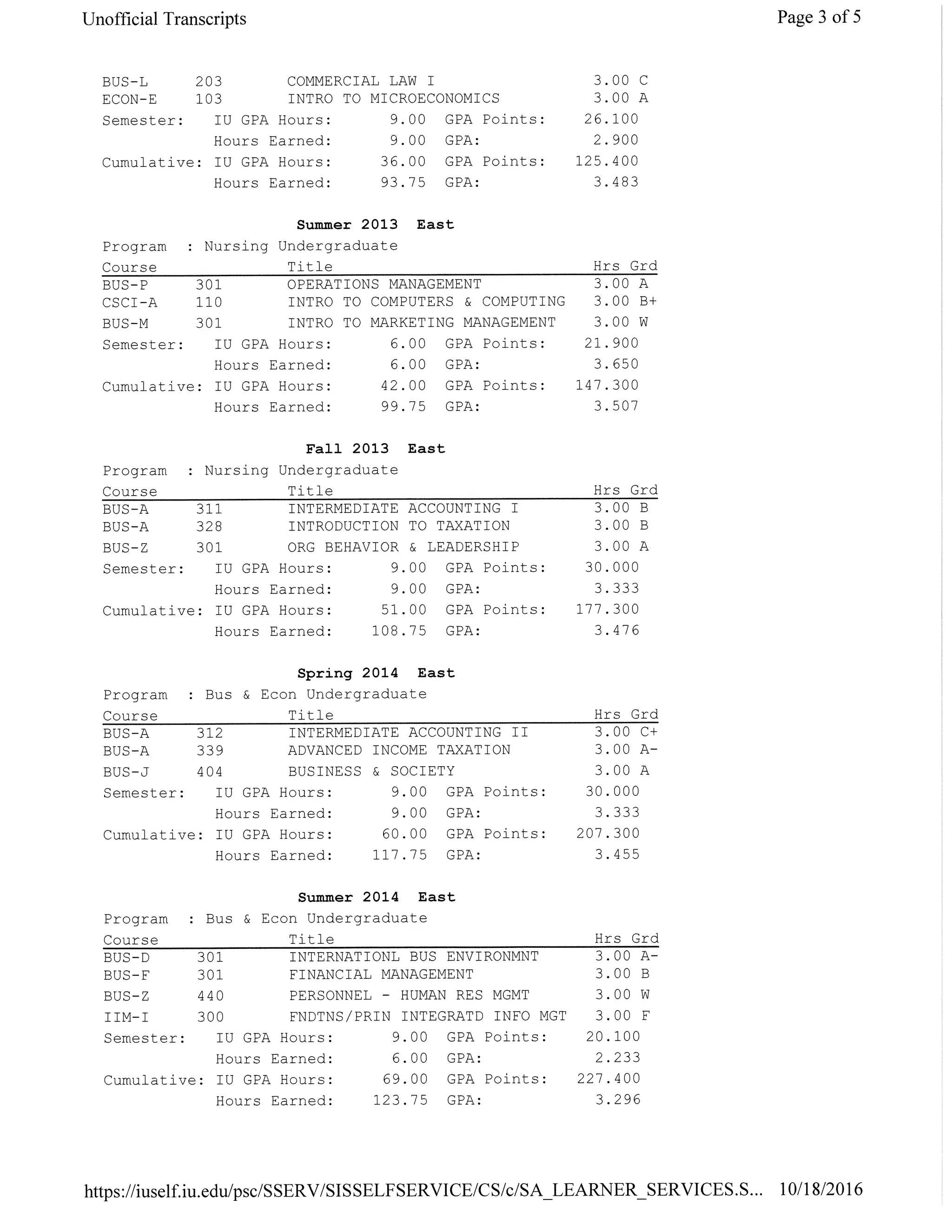 IUE BBA Transcripts | PDF