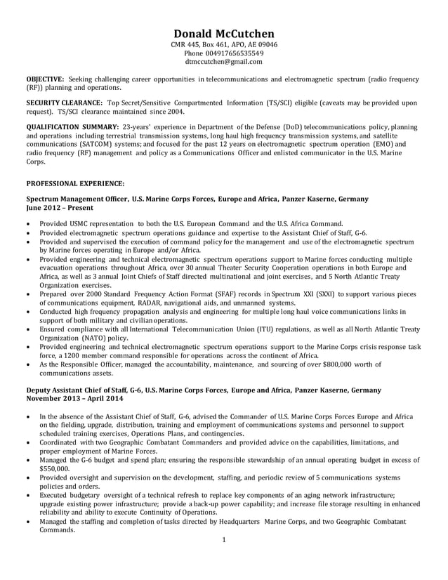 Resume Donald McCutchen v4 | DOCX | Telecommunications Industry ...