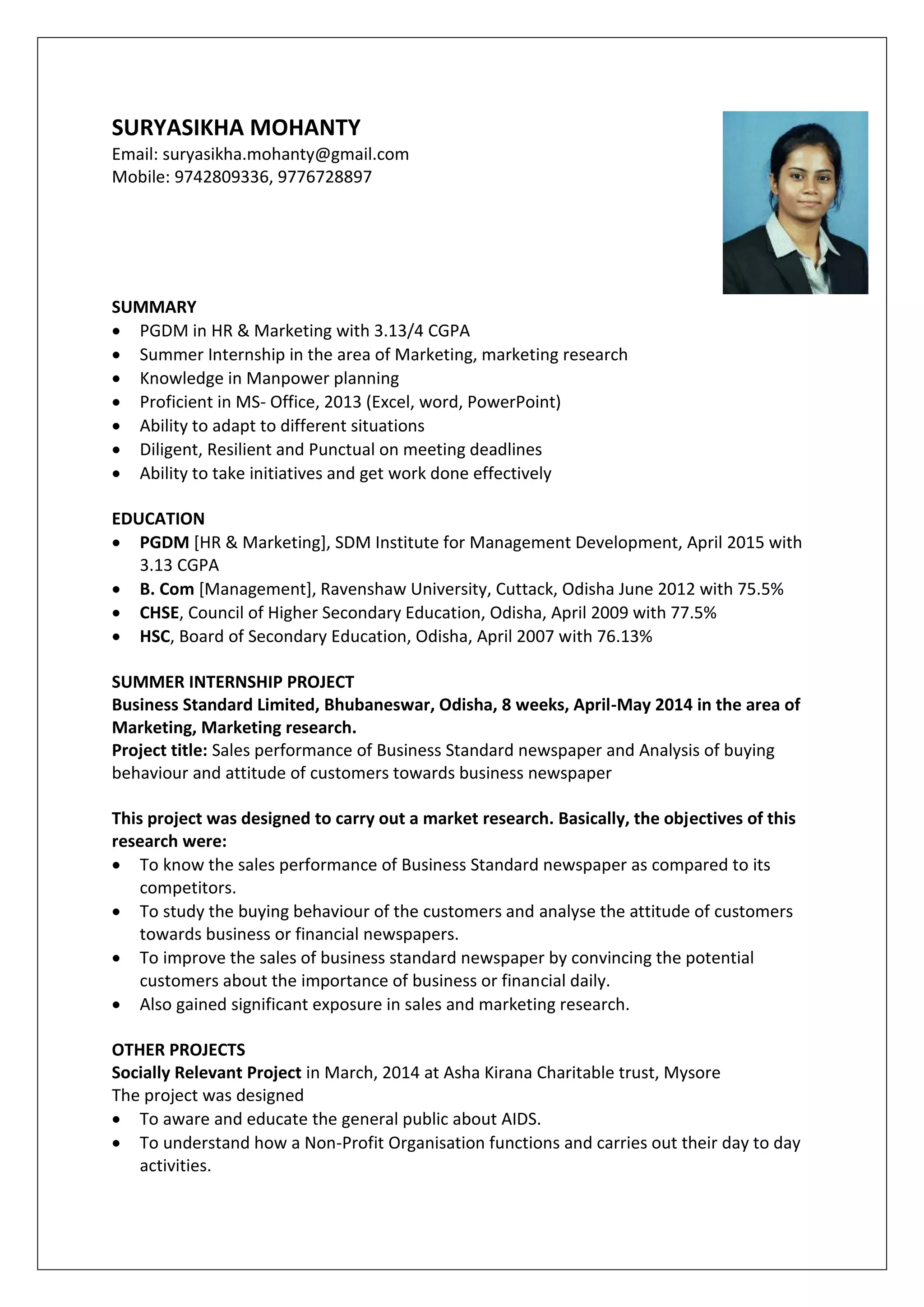 CV.Suryasikha Mohanty.compressed | PDF