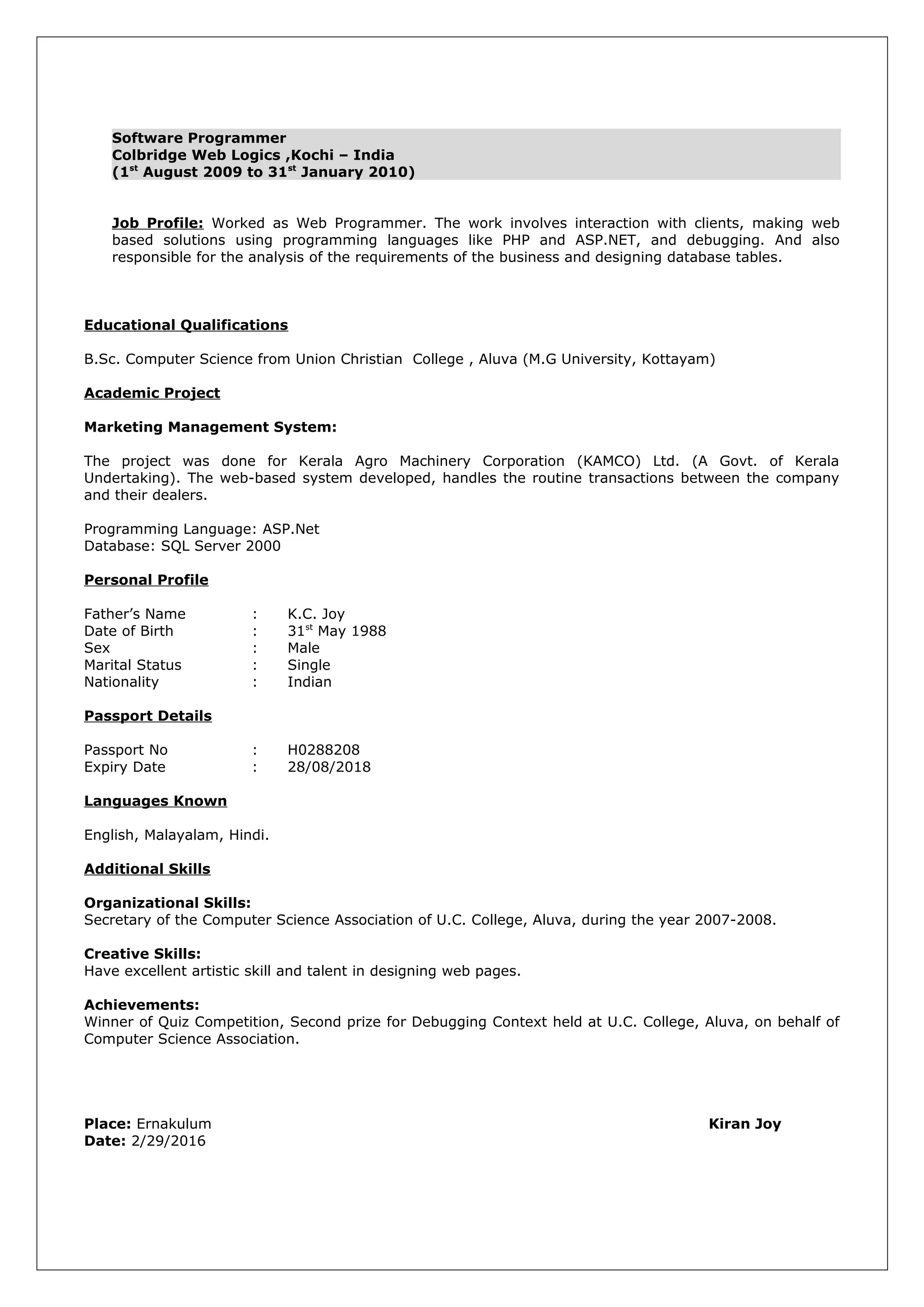 Kiran Joy_Resume | DOC