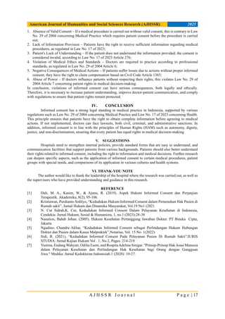 LEGAL POSITION OF INFORMED CONSENT IN CARRYING OUT MEDICAL ACTION BASED ...