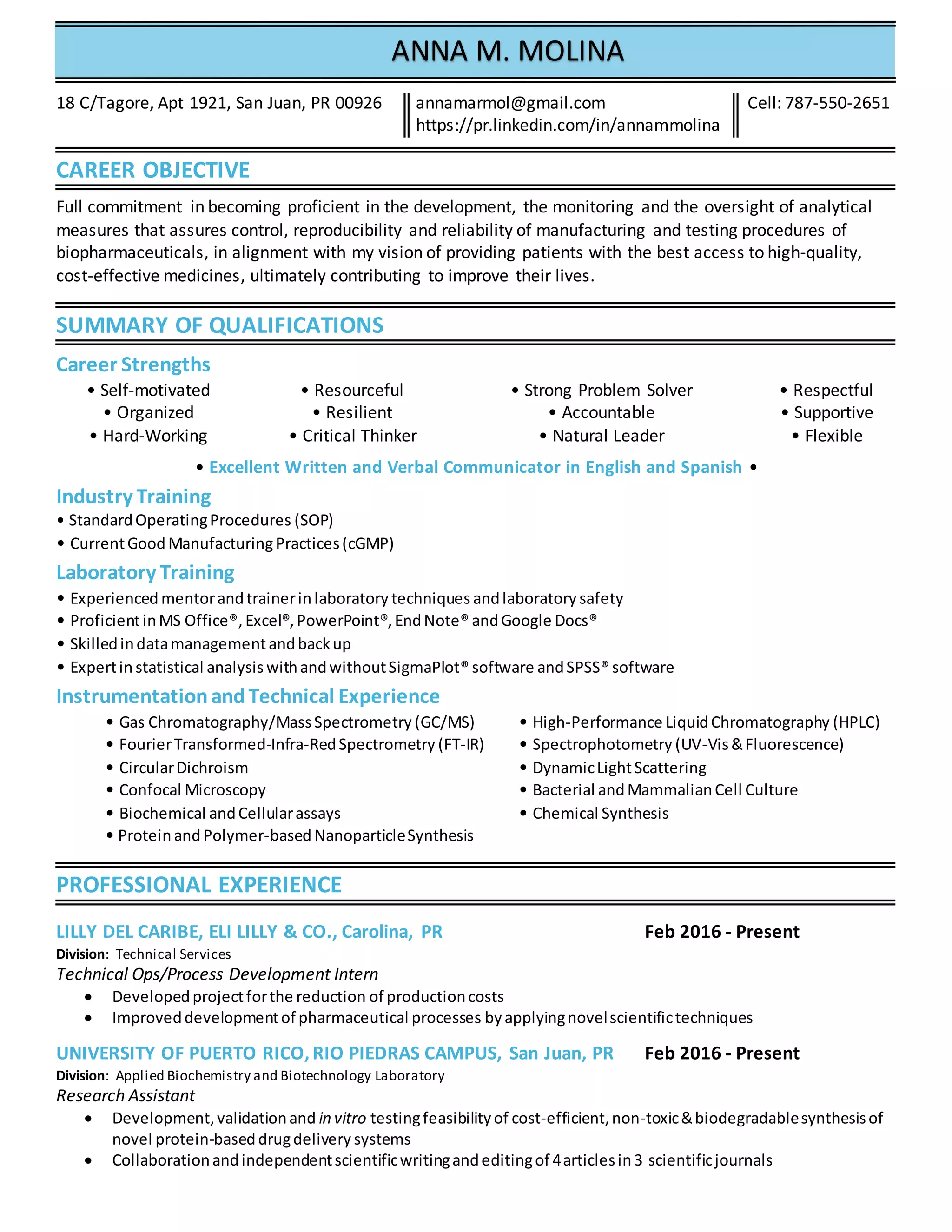 Resume Anna Molina 2016 | DOCX