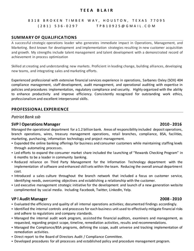 TBlair Resume 3-2016 (3tj) | DOCX | Business Administration | Business