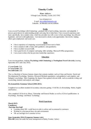 TIM CV charitywork | DOCX | Undergraduate Education | College Education