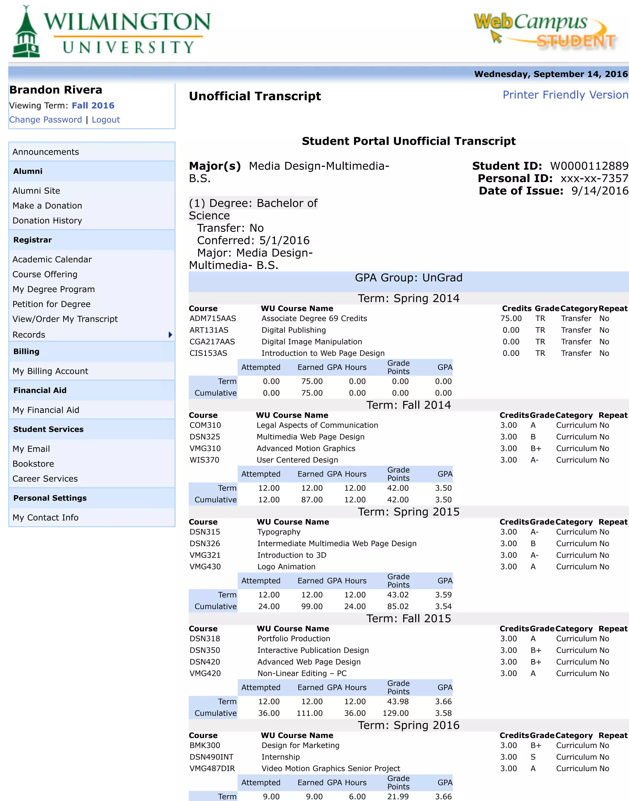 Unofficial Transcript | PDF