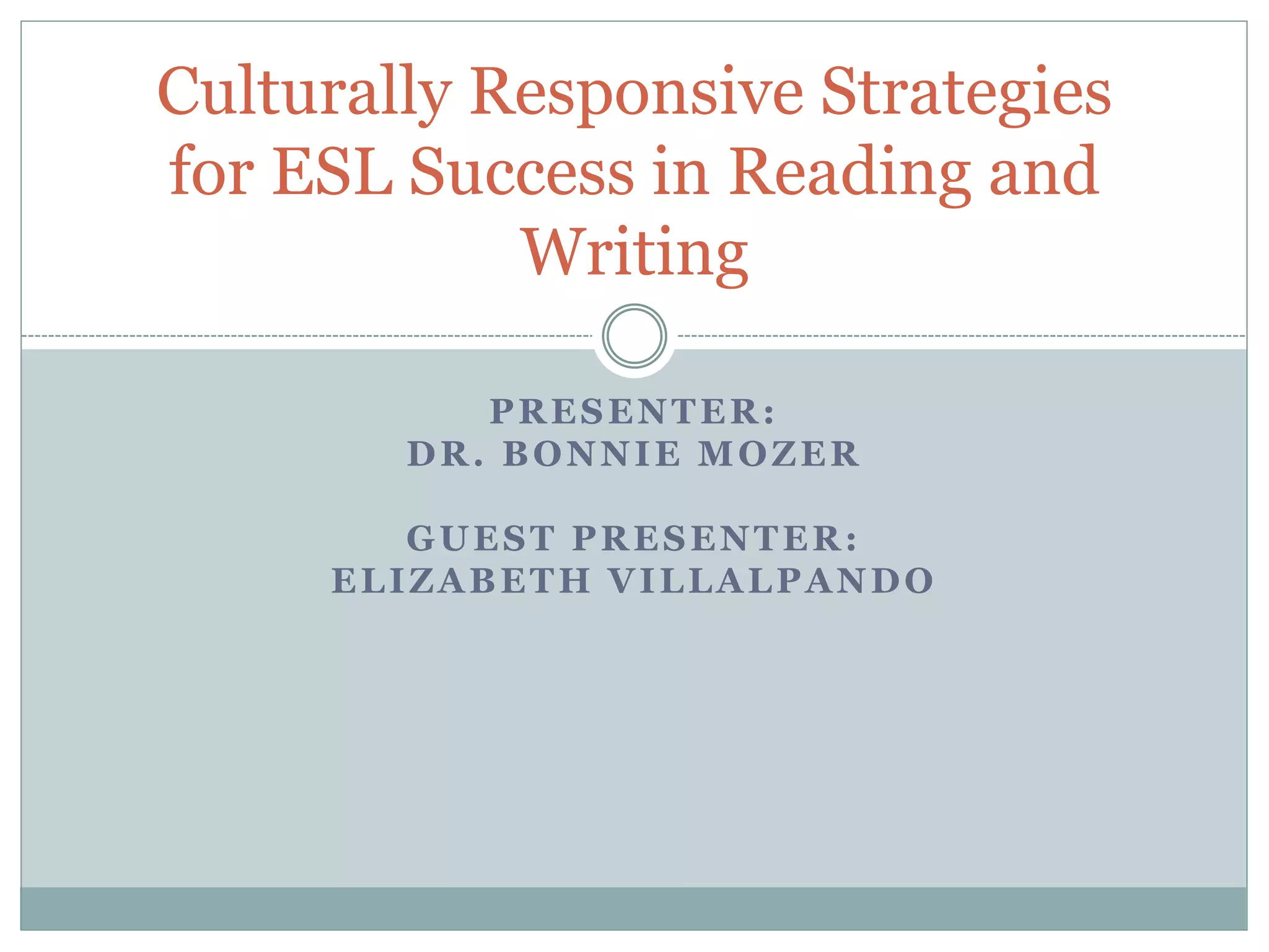 Culturally Responsive Strategies to Enhance ESL Instruction in (1 ...