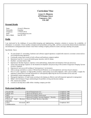 Avneet_Dhanowa_Resume-10-11-2016 | DOCX | Operating Systems | Computer Software and Applications