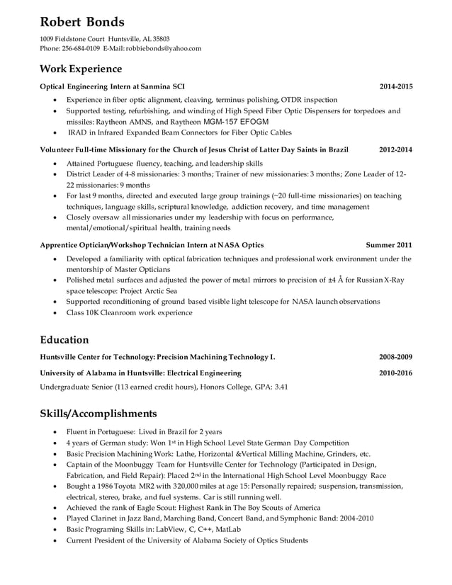 Robert Bonds Resume 2015 | DOCX | Christianity | Religion & Spirituality