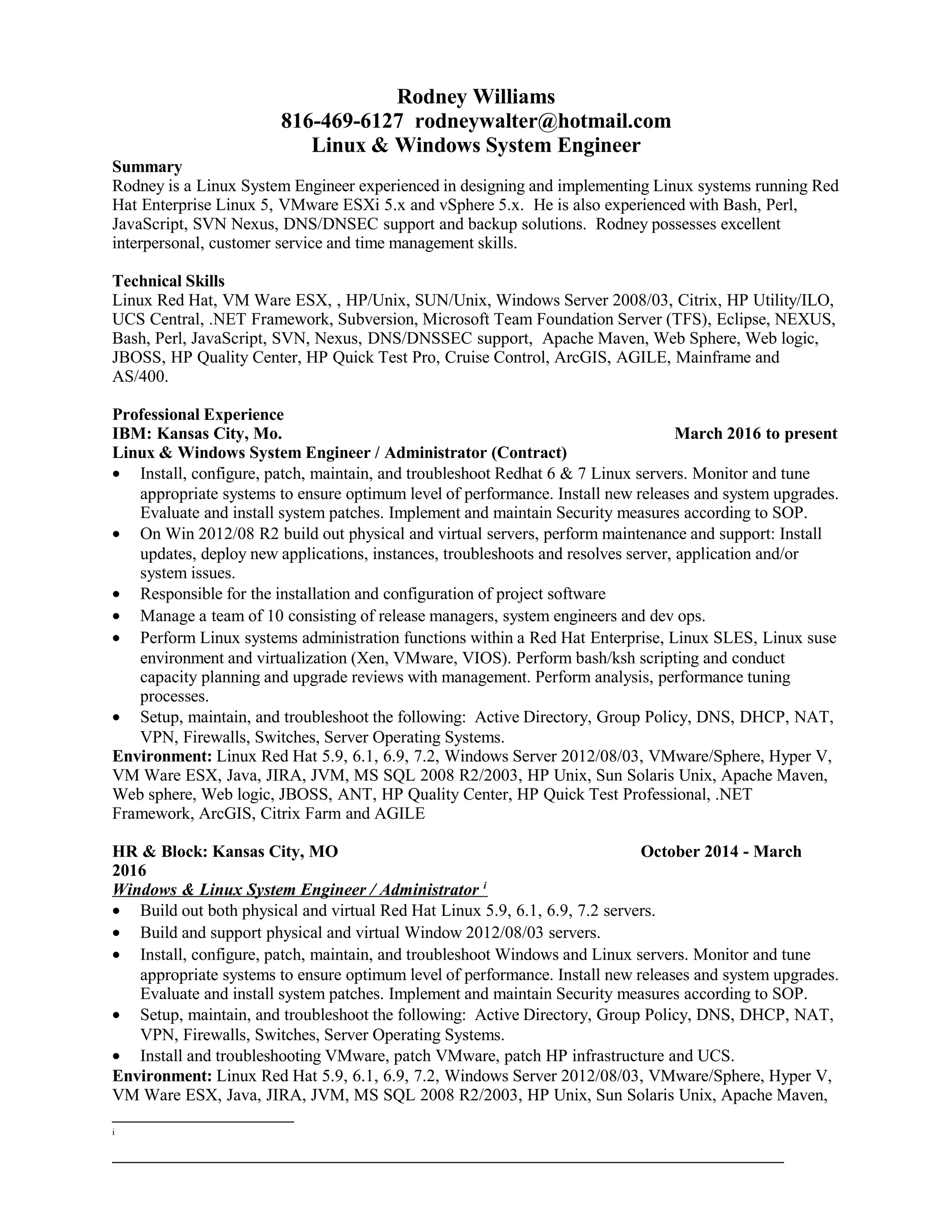 Rodney Williams System Engineer | PDF