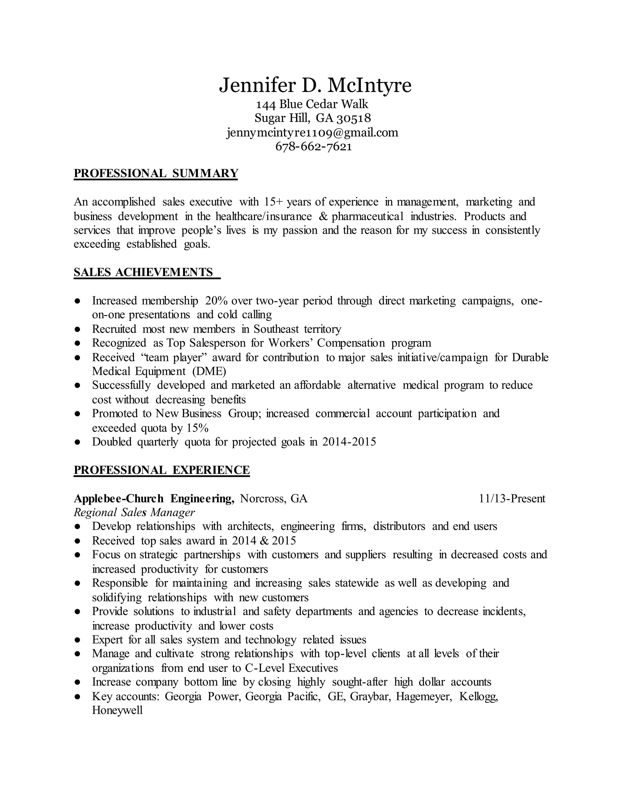Jenny D McIntyre Resume 2015 (2) | PDF
