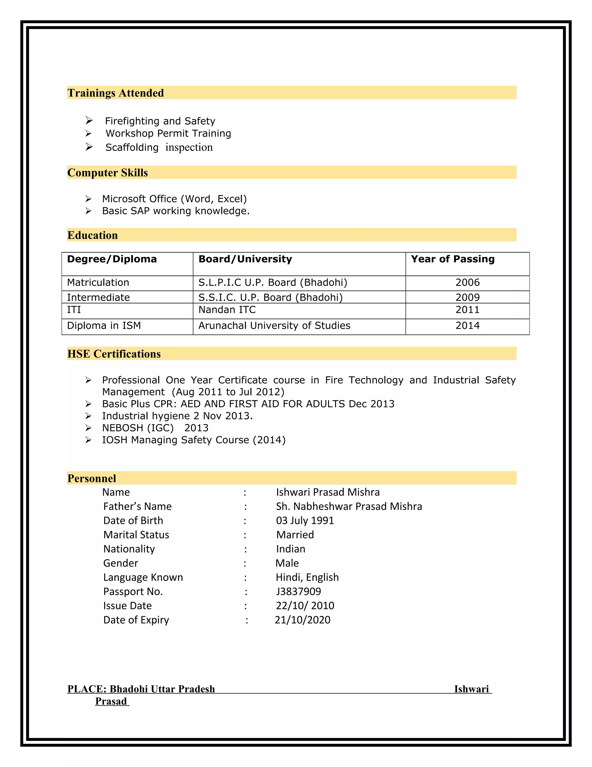 I.P. Mishra. Resume | DOC