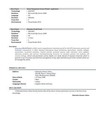 DEBENDRA_RESUME.DOC | Web Development | Internet