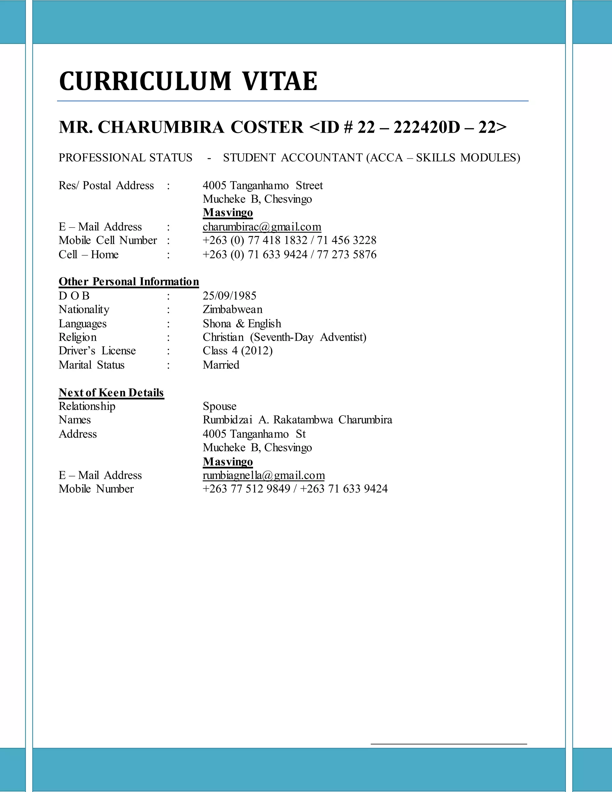 CV - Coster Charu | PDF