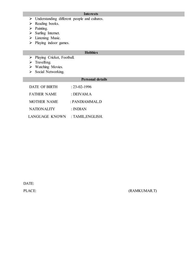 RAMKUMAR RESUME | DOCX | Secondary Education | Education