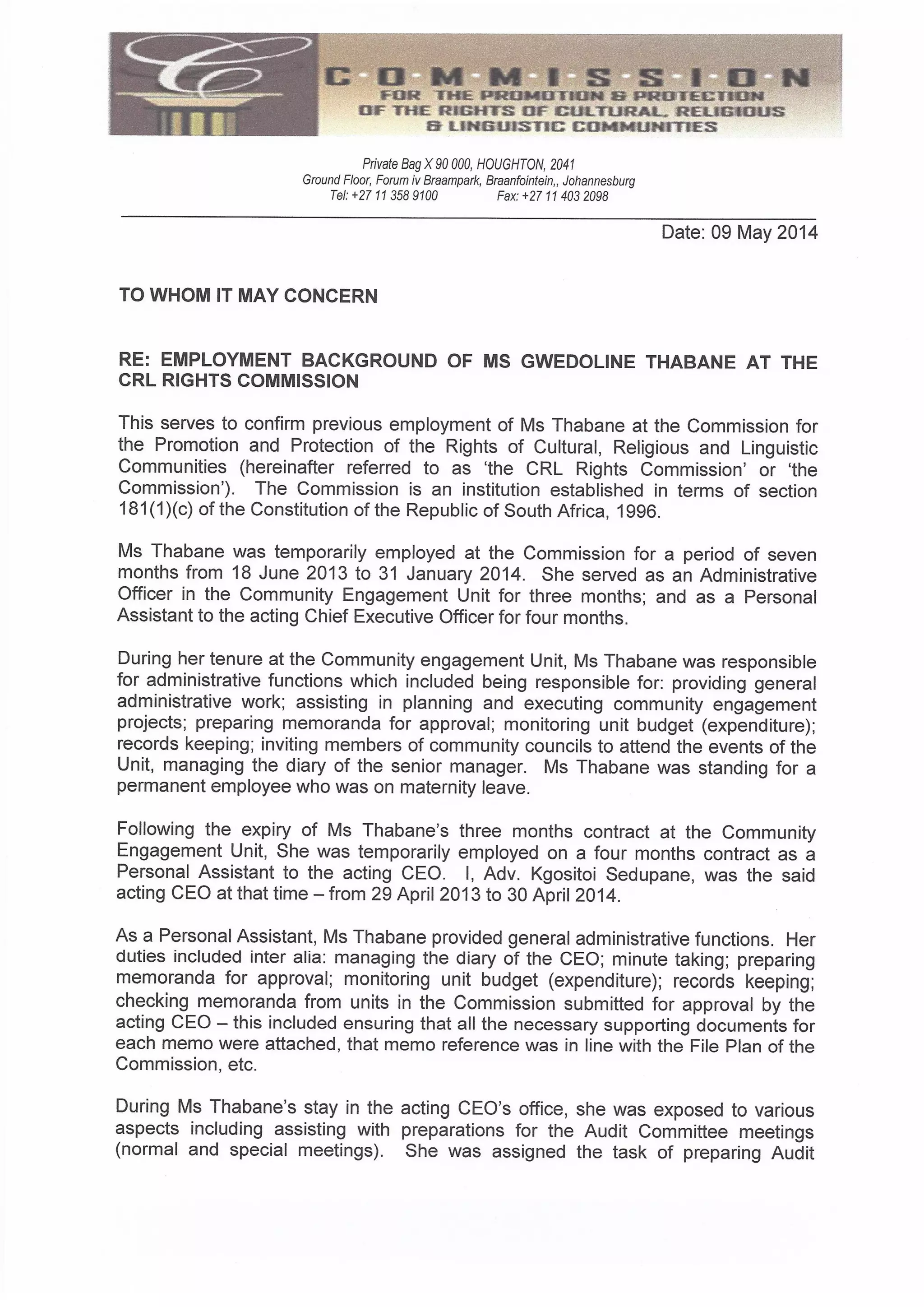 CRL Rights Commission Reference Letter | PDF