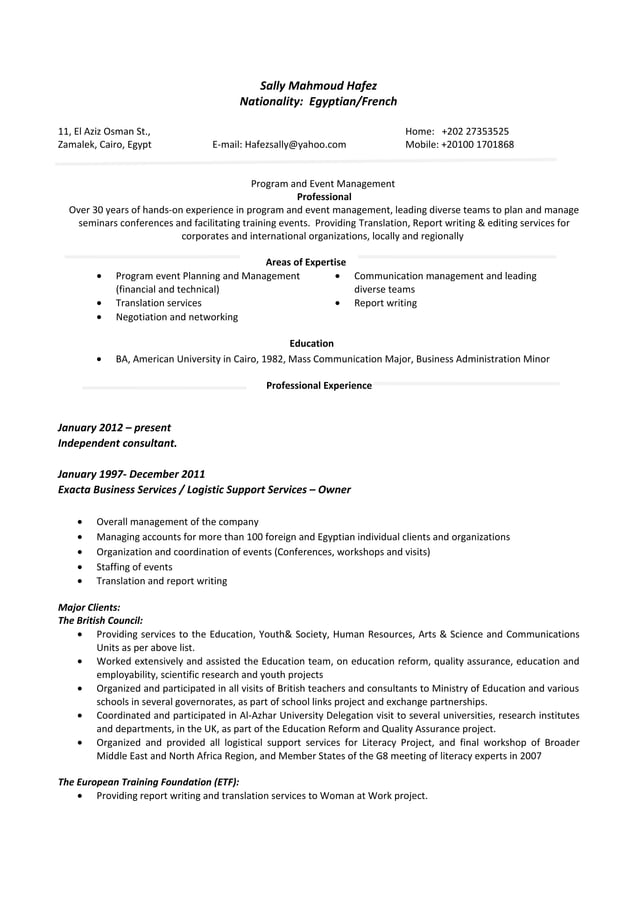 Sally Hafez new CV | DOC | Business | Business and Finance