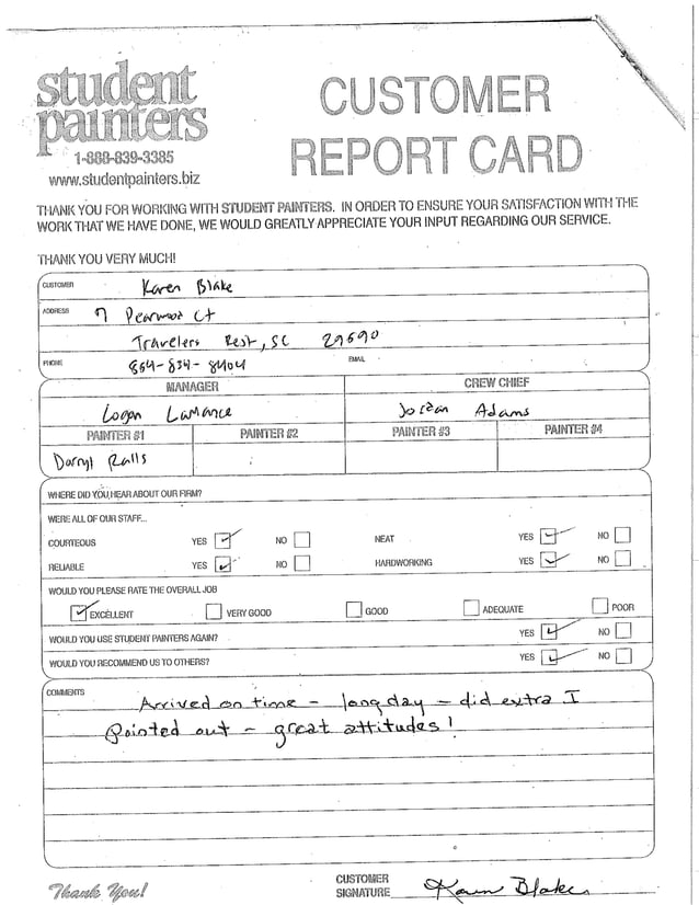 Customer Report Card | PDF