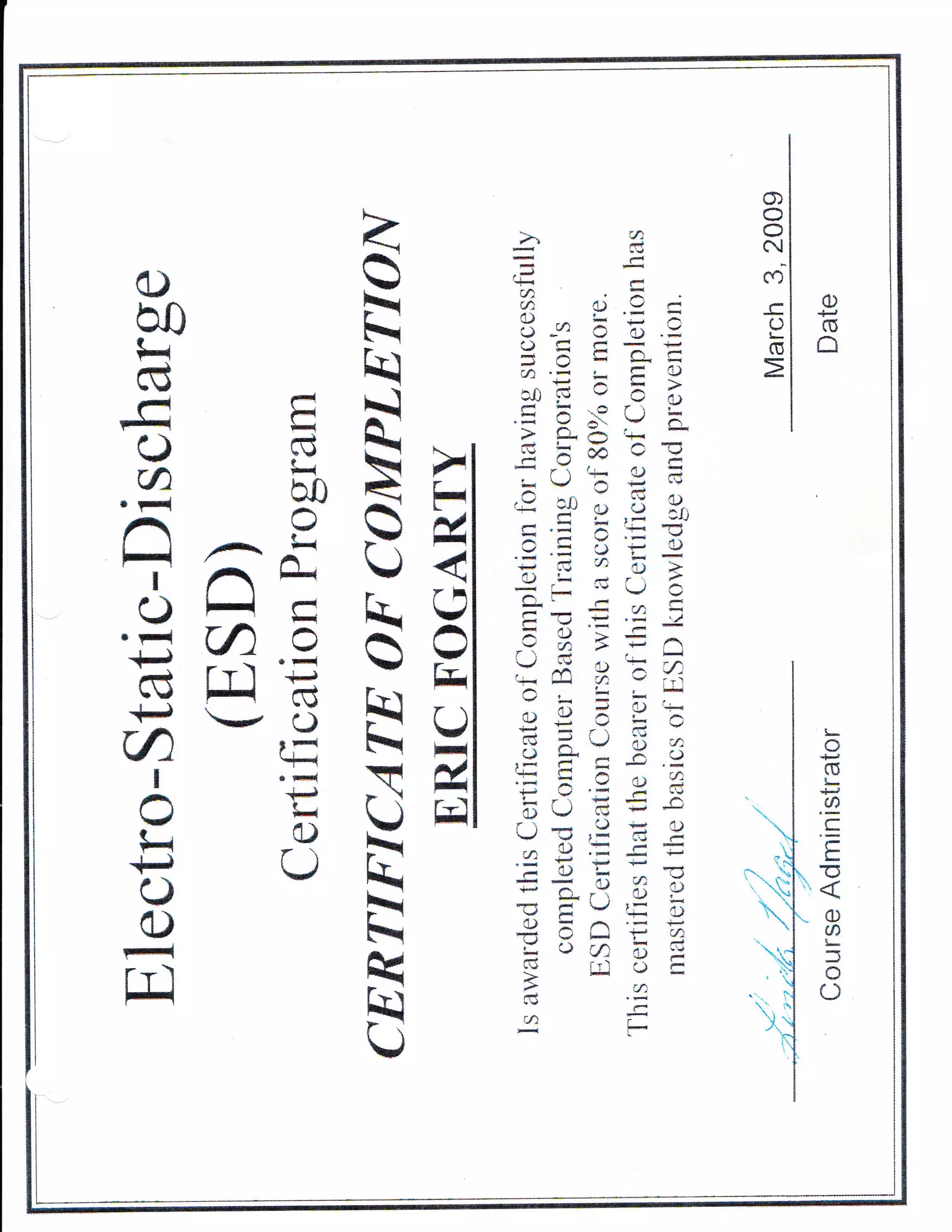 ESD CERTIFICATE | PDF