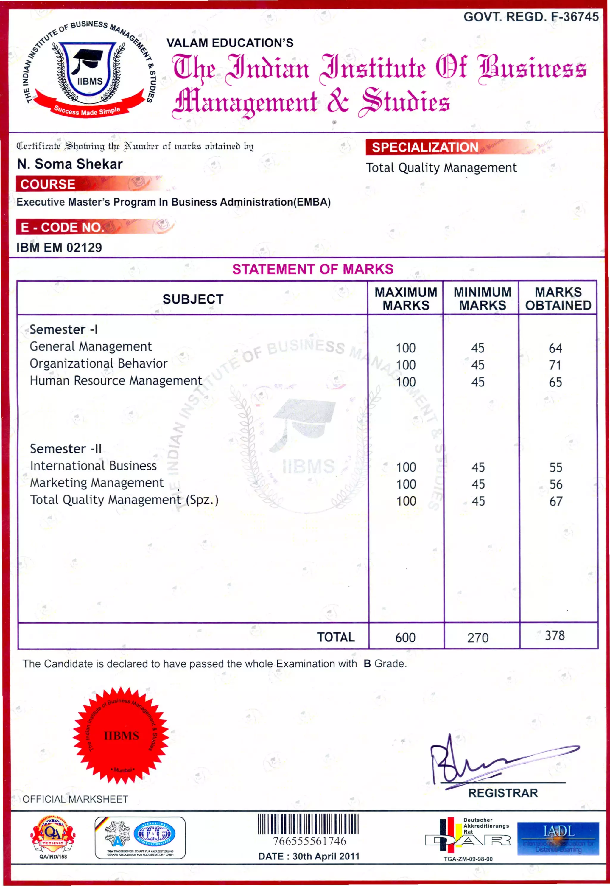 marks card TQM (1) | PDF