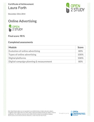 Online Advertising Certificate | PDF | Online Education | Education