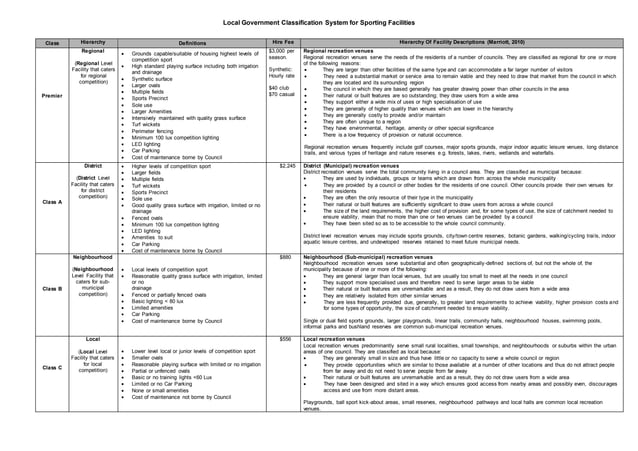 CCC Local Government Classification System for Sporting Facilities | PPT