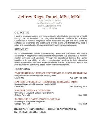 Resume- Jeffrey Riggs Dubel__August 22, 2016