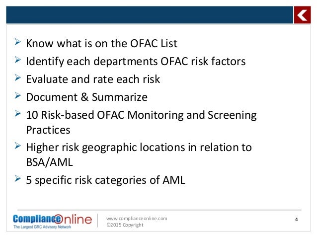 ComplianceOnline PPT Format AMLOFAC Risk Assessment The Cornerstone o…
