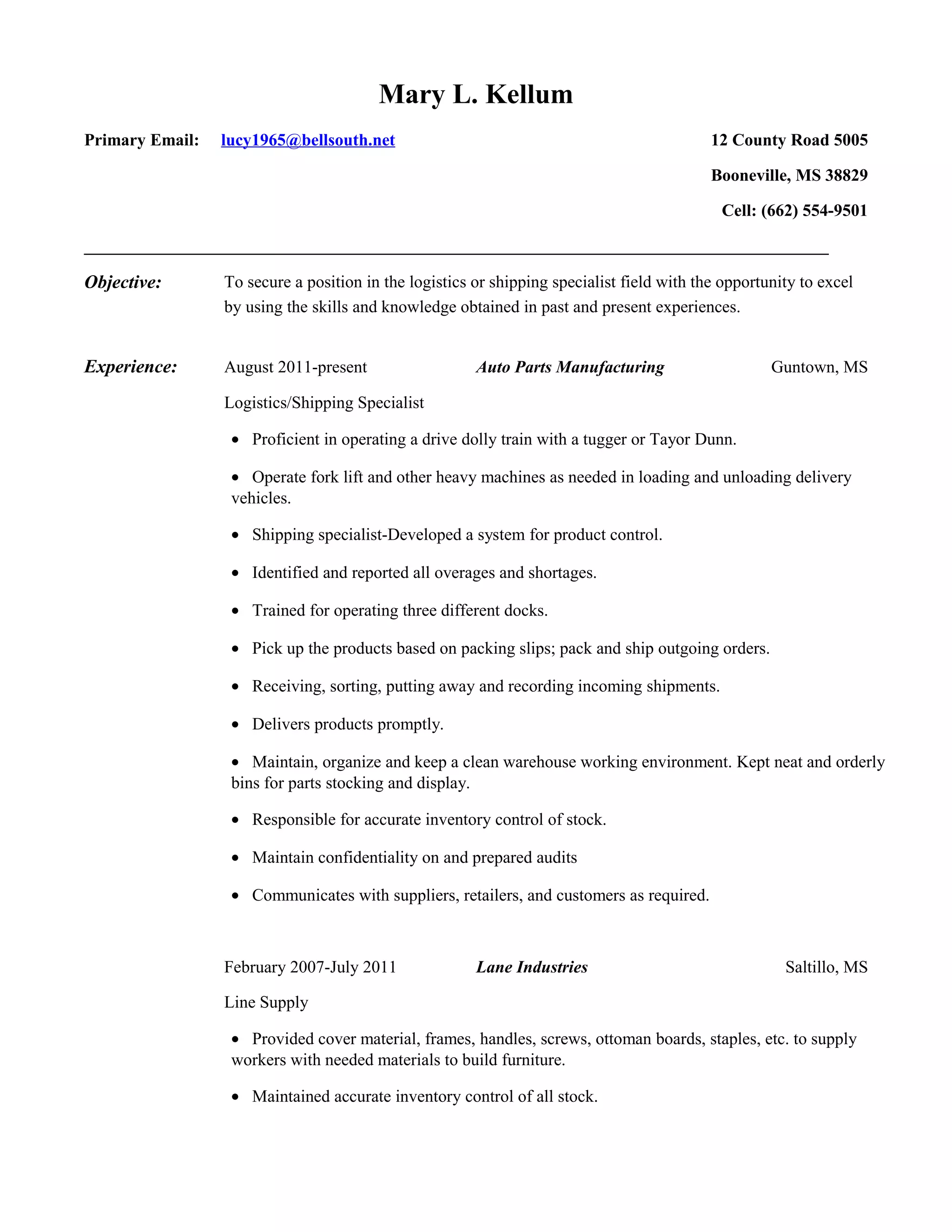 Mary Kellum resume | DOC