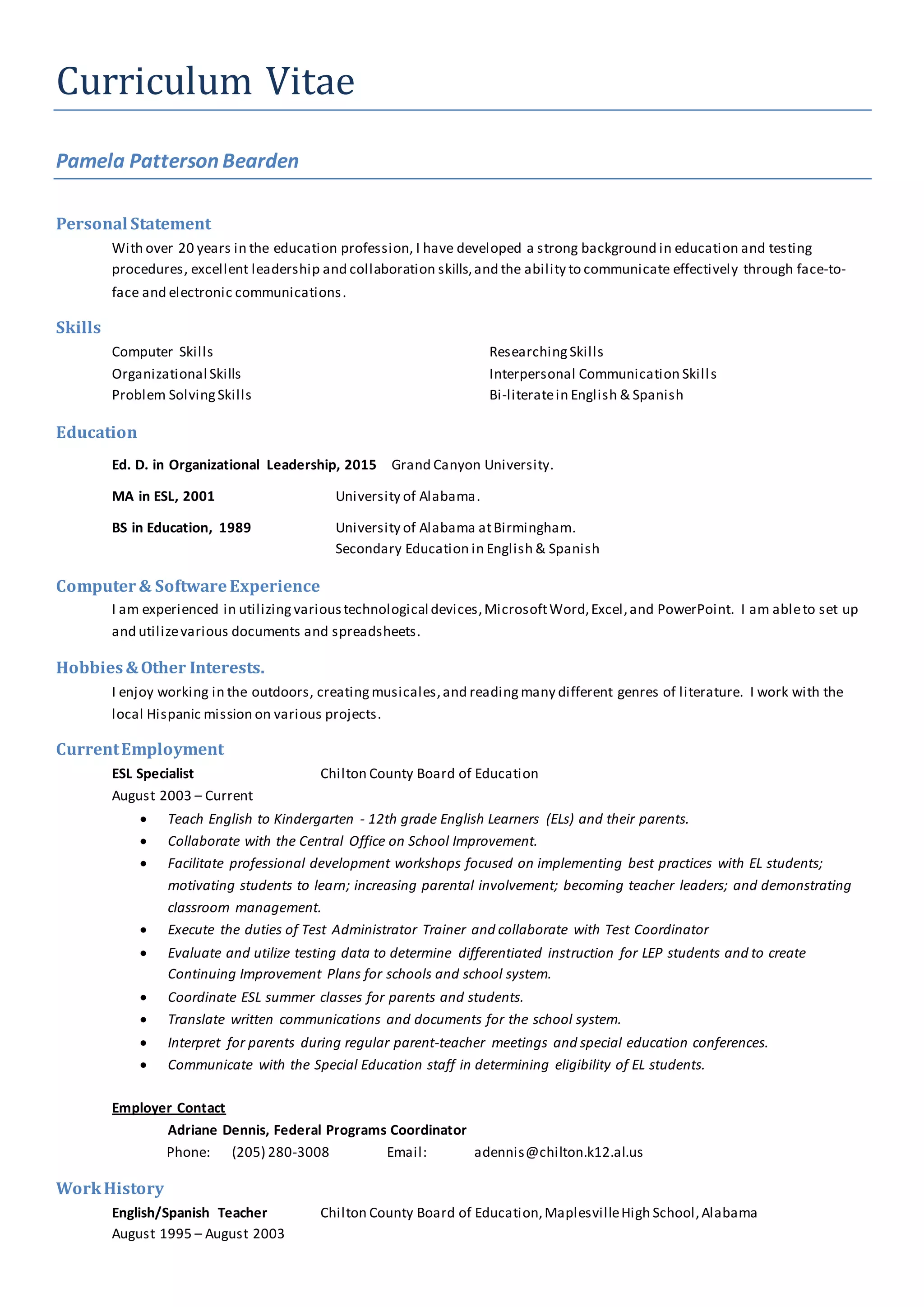 Pamela Bearden Resume GSU 2016 | DOCX