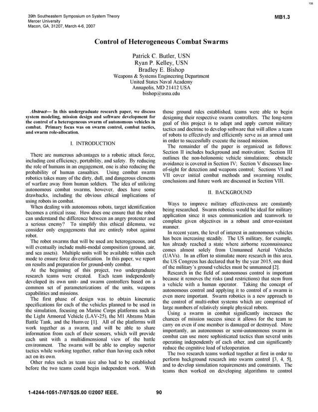 Control Of Heterogeneous Combat Swarms Pdf Robotics Technology And Computing