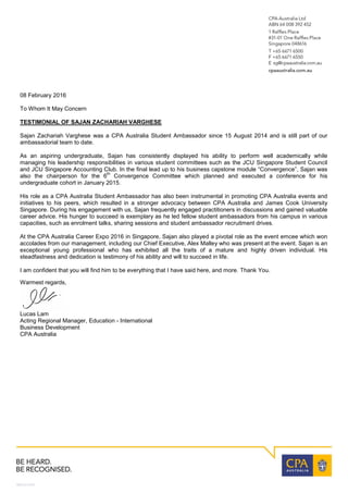 Reference Letter from Lucas Lam, CPA Australia | PDF