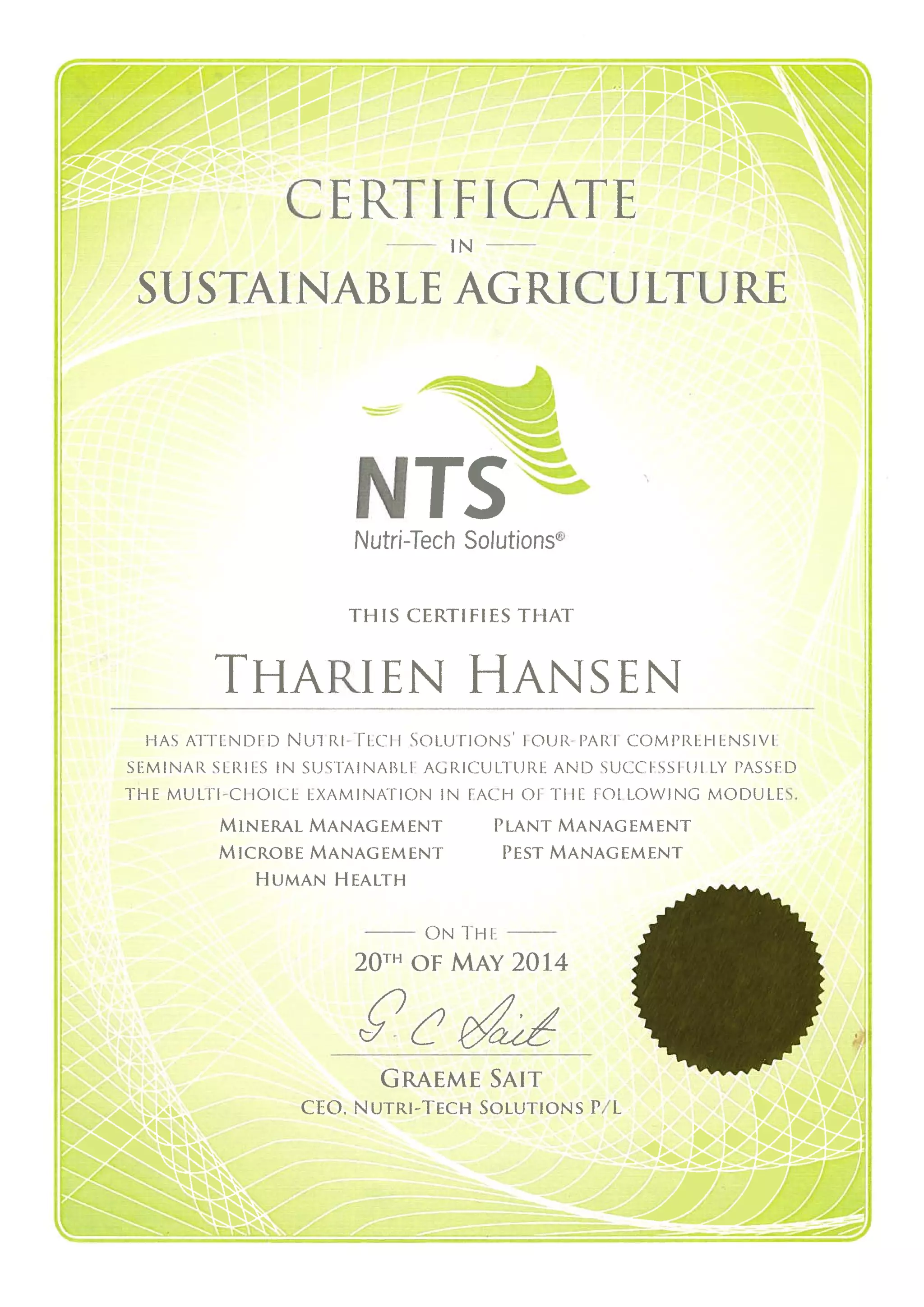 Certificate in Sustainable Agriculture | PDF