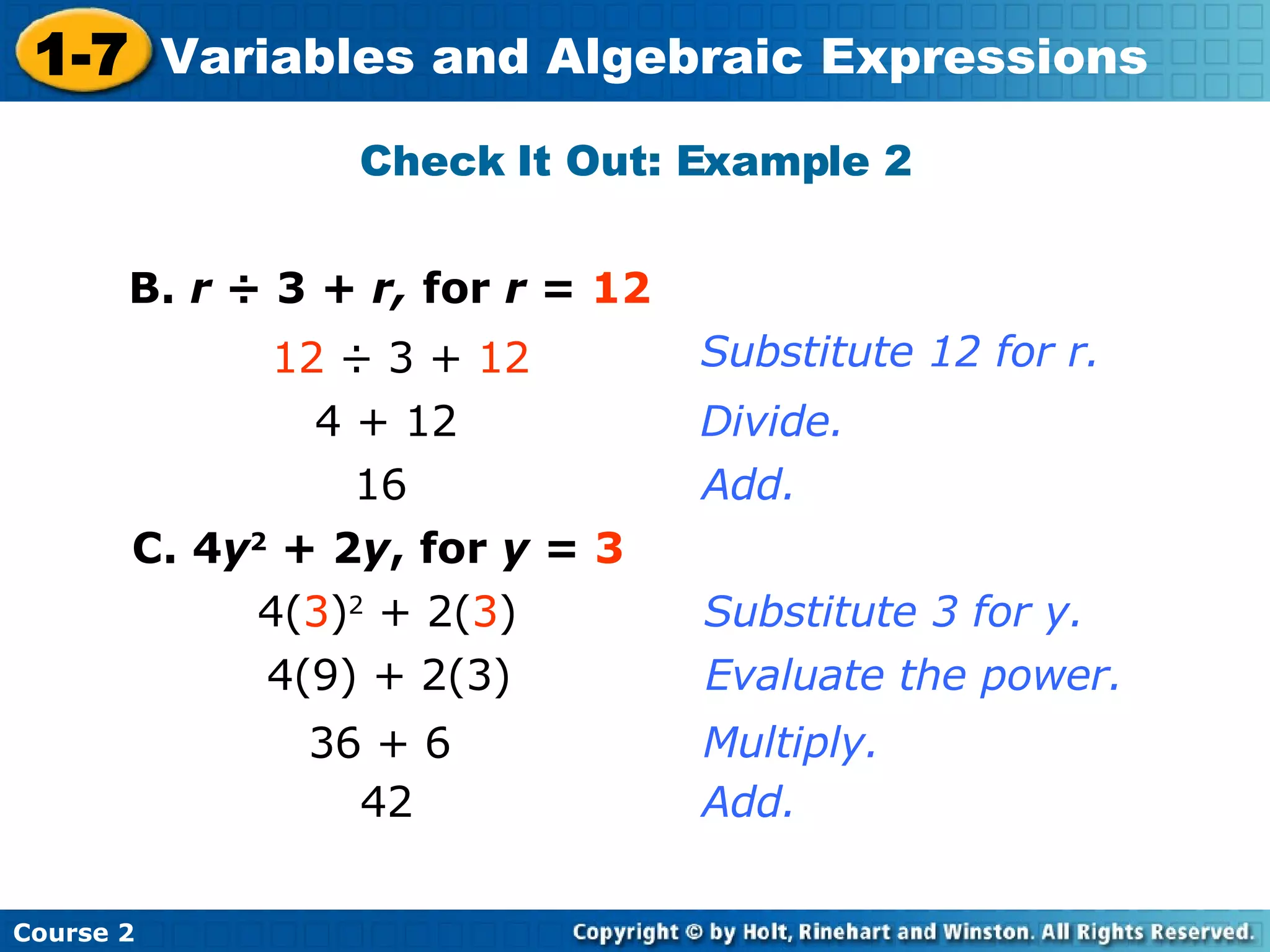Variable and Algebraic Expressions | PPT